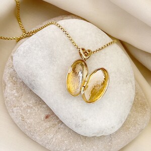 14k Solid Gold Yellow Oval Locket Necklace, 14K Real Gold Locket ...