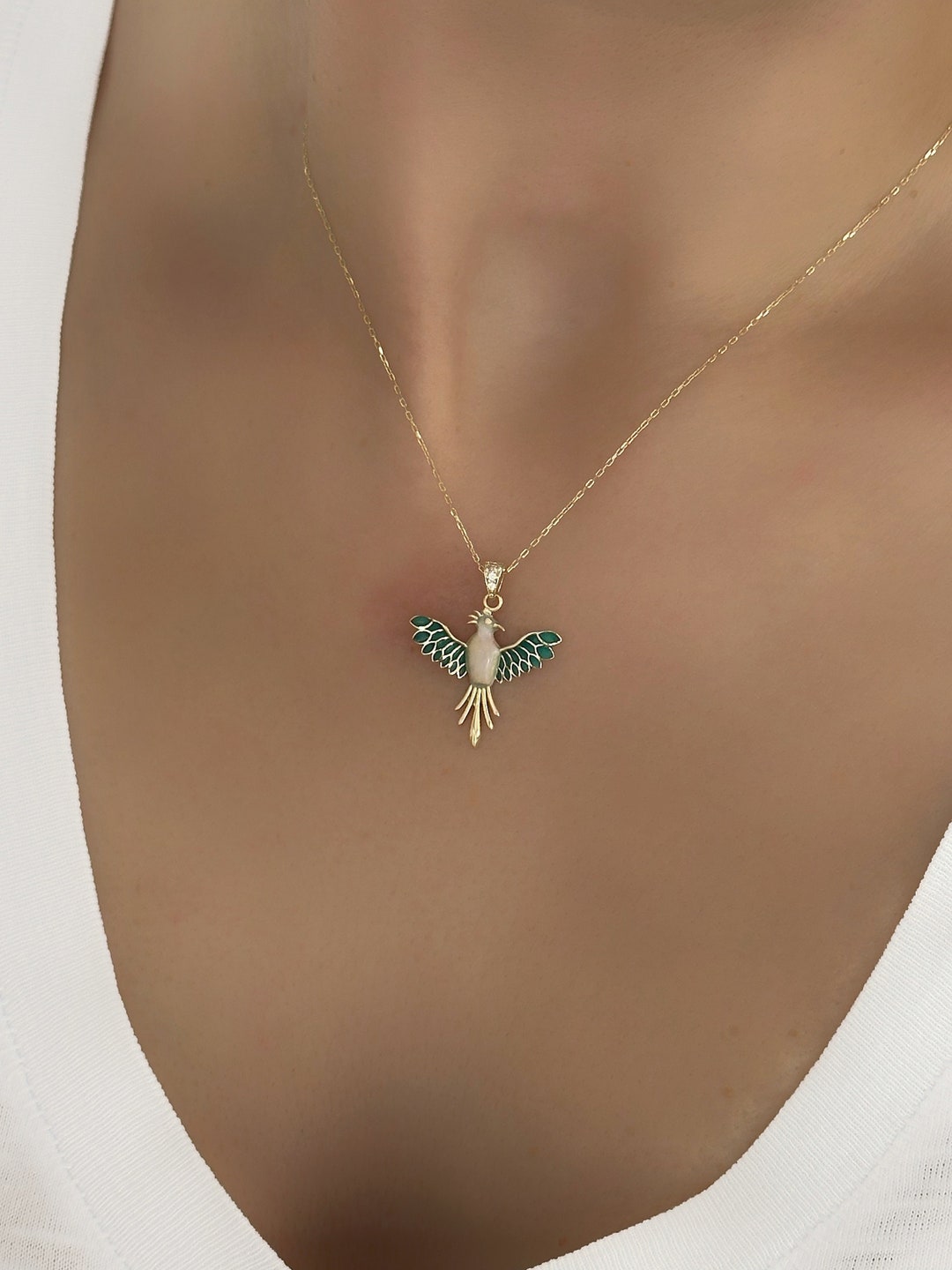 Real 14k Solid Gold Minimal Phoenix Bird Necklace, Dainty Phoenix ...