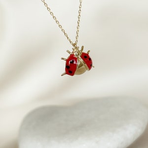 14K Solid Gold Ladybug Pendant, Cute Minimalist Good Luck Charm ...