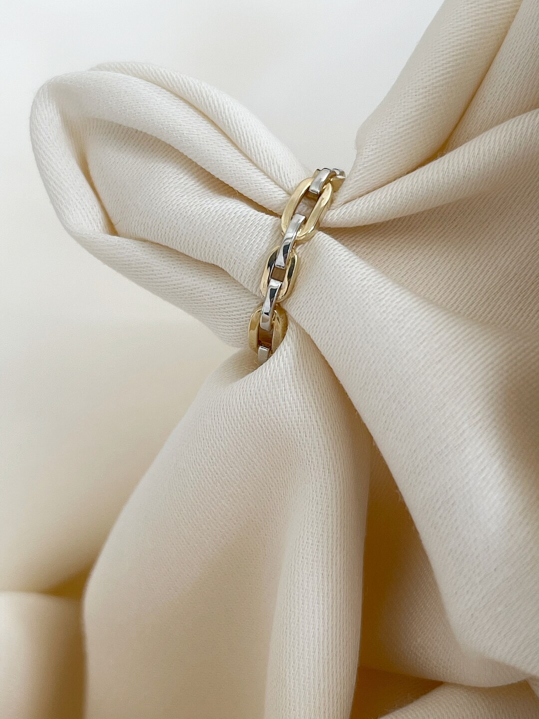 Gold Ring, 14K Solid Gold Chain Ring, 14K Minimalist Ring, 14K Gold ...