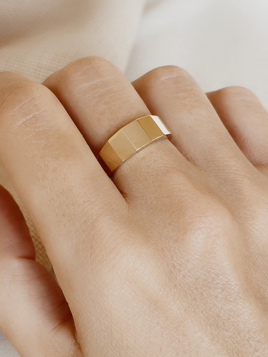 14K Solid Gold Rectangle Promise Band Ring , 14k Gold Geometric ...
