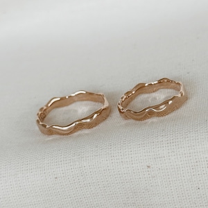 14k Solid Gold Wave Wedding Ring, Stackable Ring, Wedding Band, Dainty ...