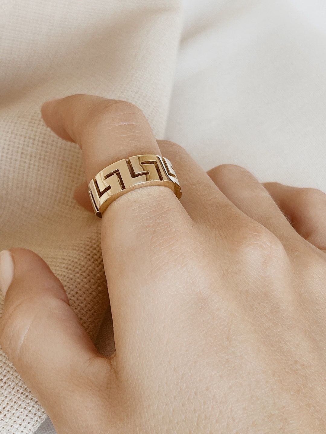 Greek Key Ring, 14K Solid Gold, Meander Ring, Meander Jewelry, Birthday ...