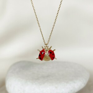 14K Solid Gold Ladybug Pendant, Cute Minimalist Good Luck Charm ...