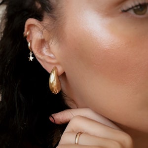 14K Solid Gold Drop Earrings, Thick Gold Drop Earrings, Shiny Thick ...