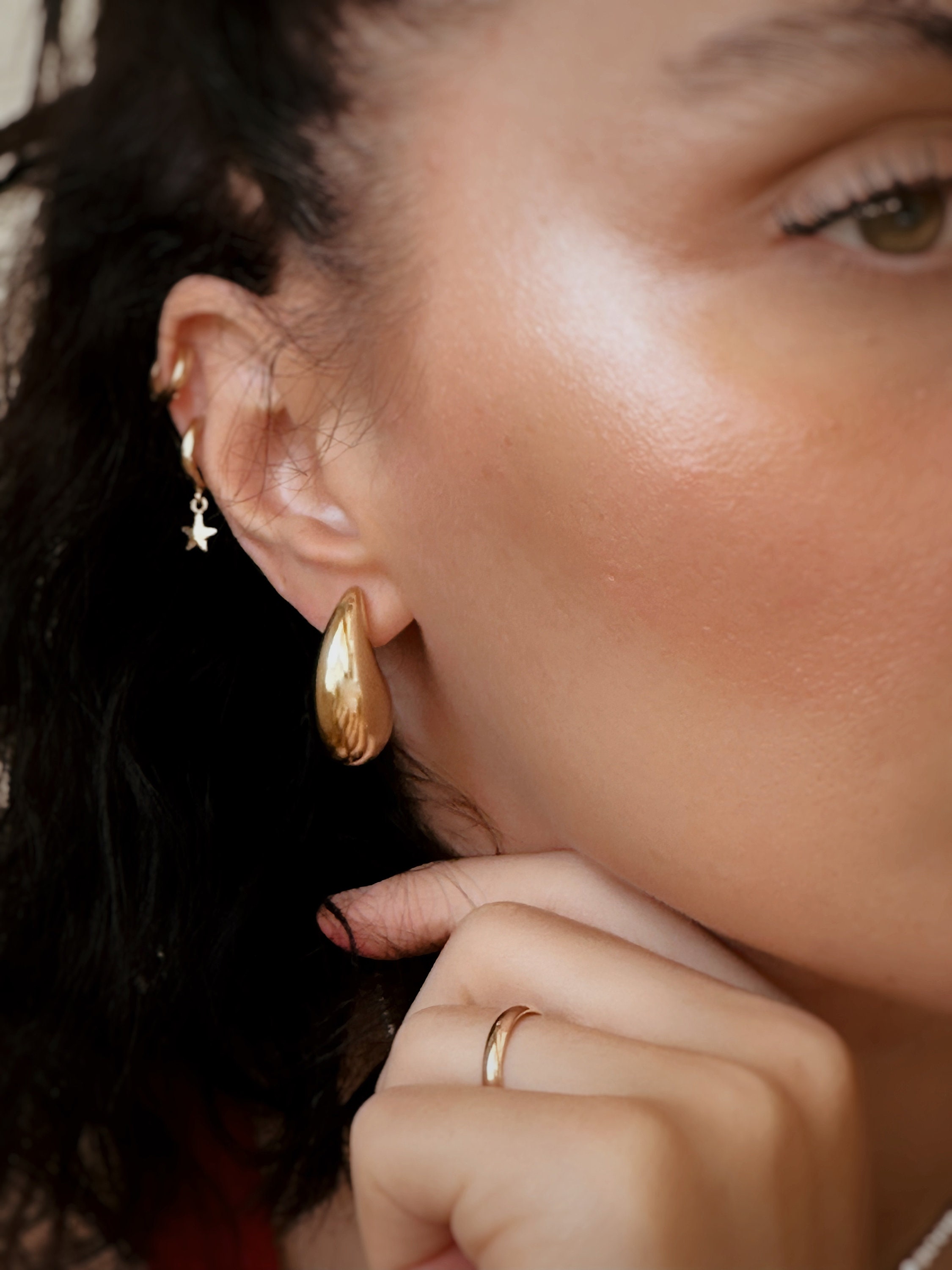 14K Solid Gold Drop Earrings, Thick Gold Drop Earrings, Shiny Thick ...