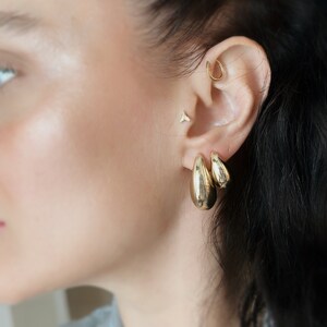 14K Solid Gold Drop Earrings, Thick Gold Drop Earrings, Shiny Thick ...