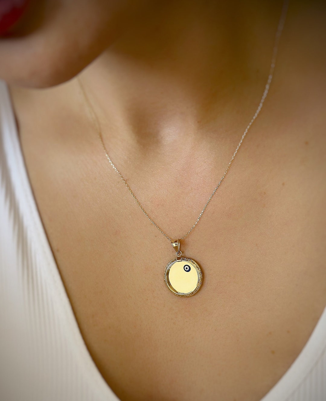 Mirror Necklace, 14k Solid Gold Mirror Necklace, Charm Necklace ...