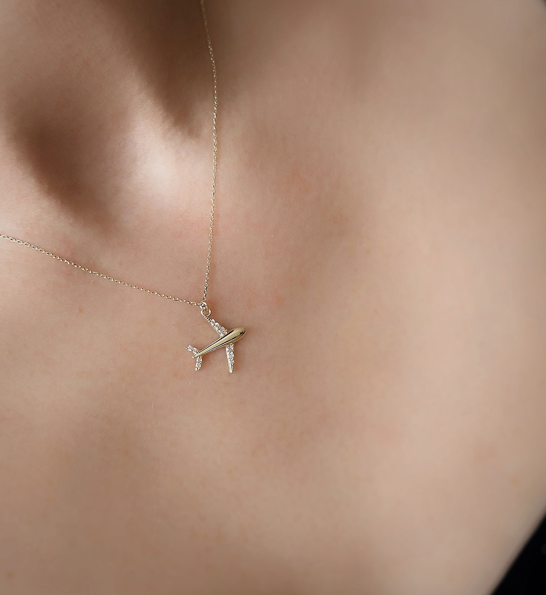 14K Solid Gold Aeroplane Pendant, Pilot Graduation Gift, 14K Gold Plane ...