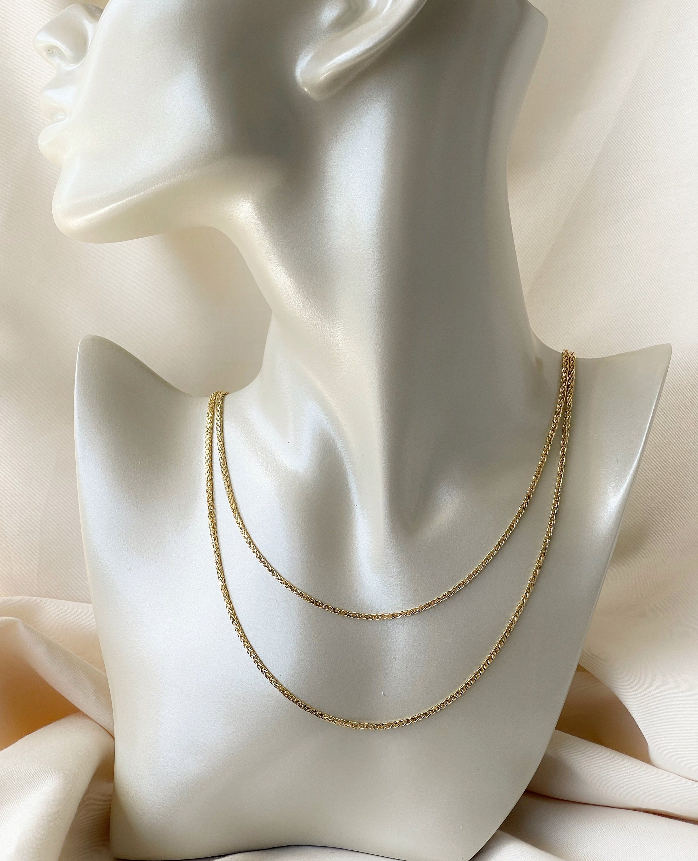 14K Solid Gold Square Wheat Chain Men Women Diamond Cut - Etsy