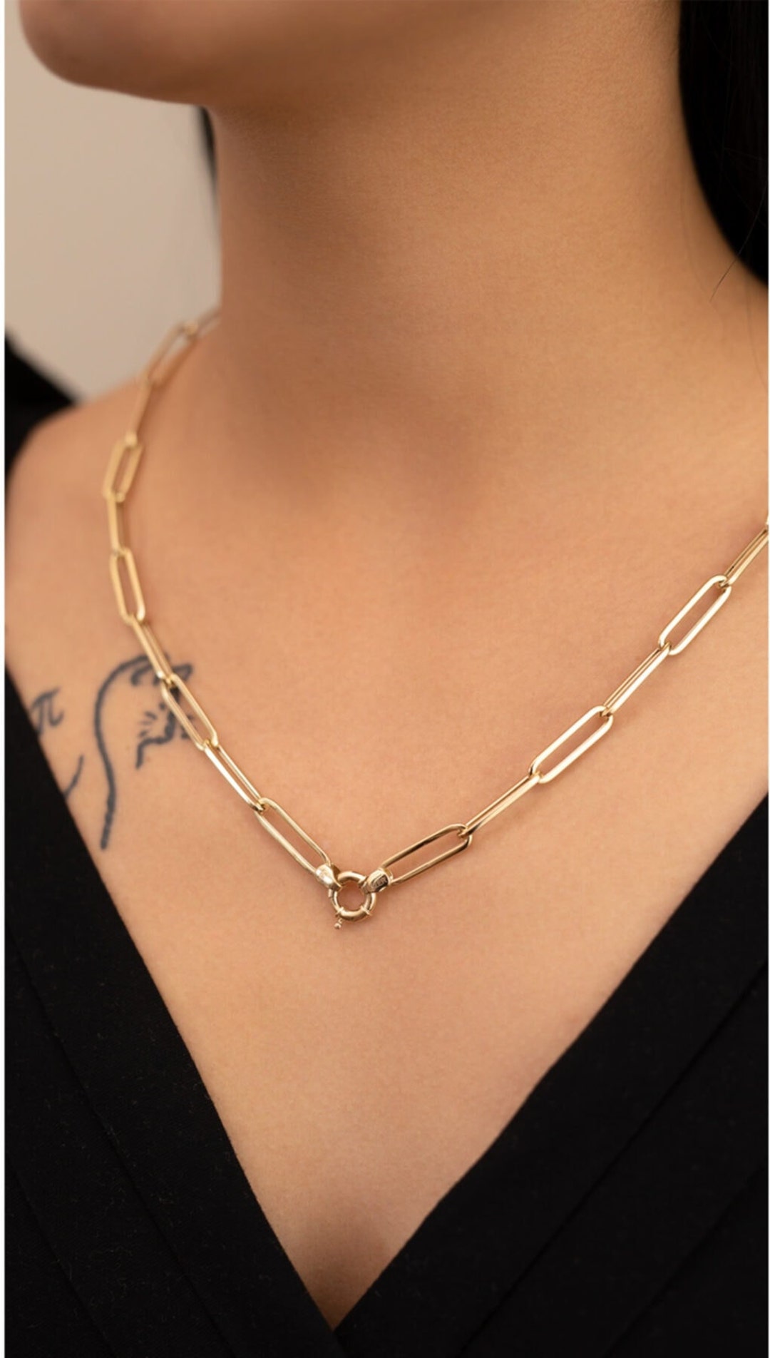 14k Solid Gold Paperclip Chain Necklace, 14k Gold Paperclip Chain ...