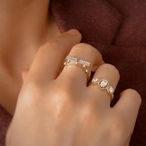 14K Solid Gold Symmetrical Shape Ring, Link Ring, Angular Screw Band ...