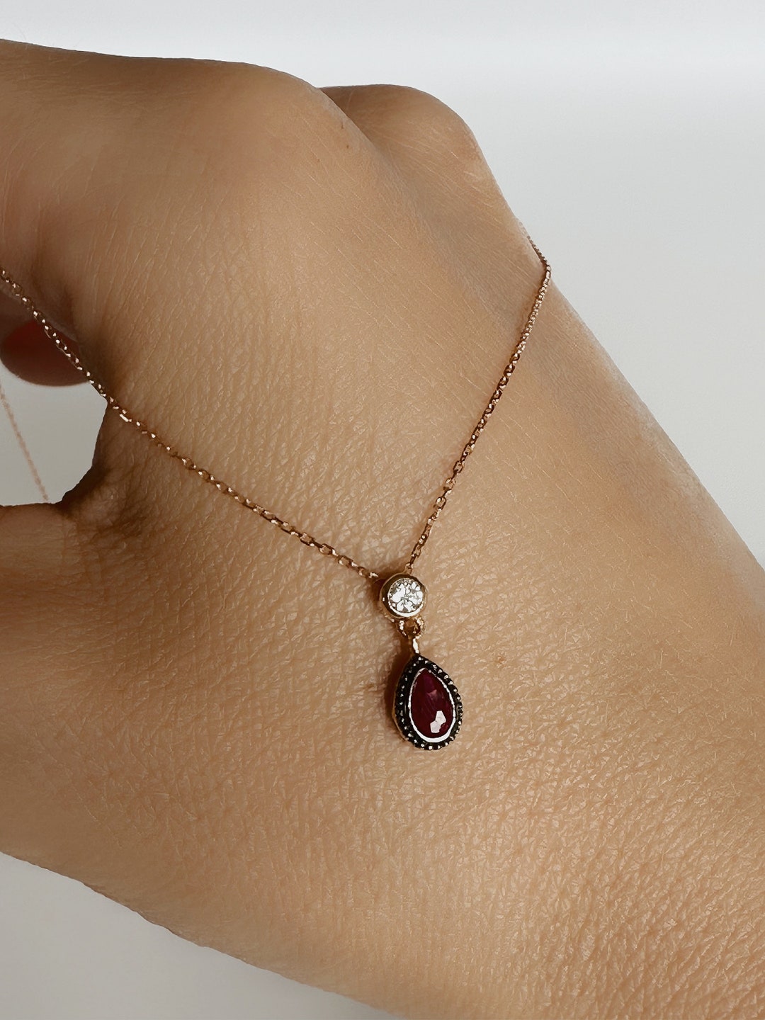 14 Carat Gold Ruby Necklace Ruby Necklace Ruby Teardrop - Etsy