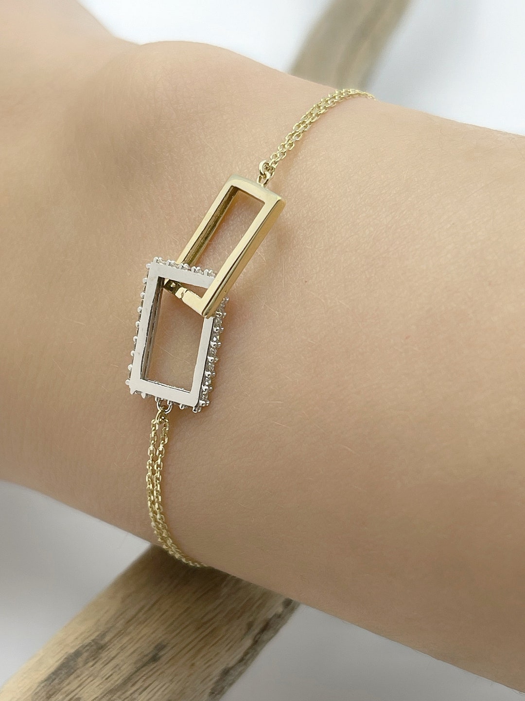14k Gold Bangle , 14K Rectangle , Gold Bracelet , Handmade Bracelet ...