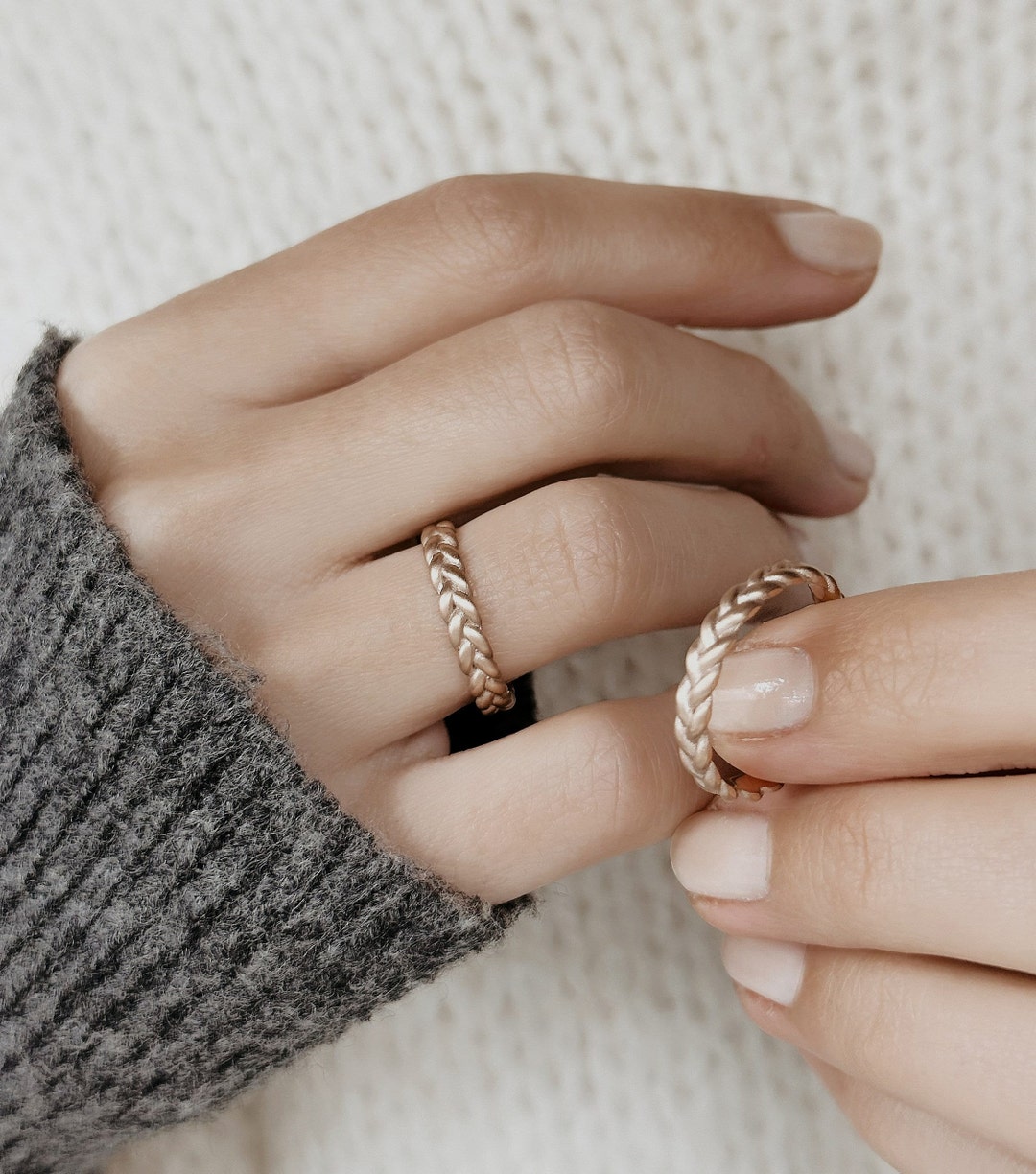 14K Solid Gold Braid Ring, Real Gold Braid Wedding Band, Rose Gold ...