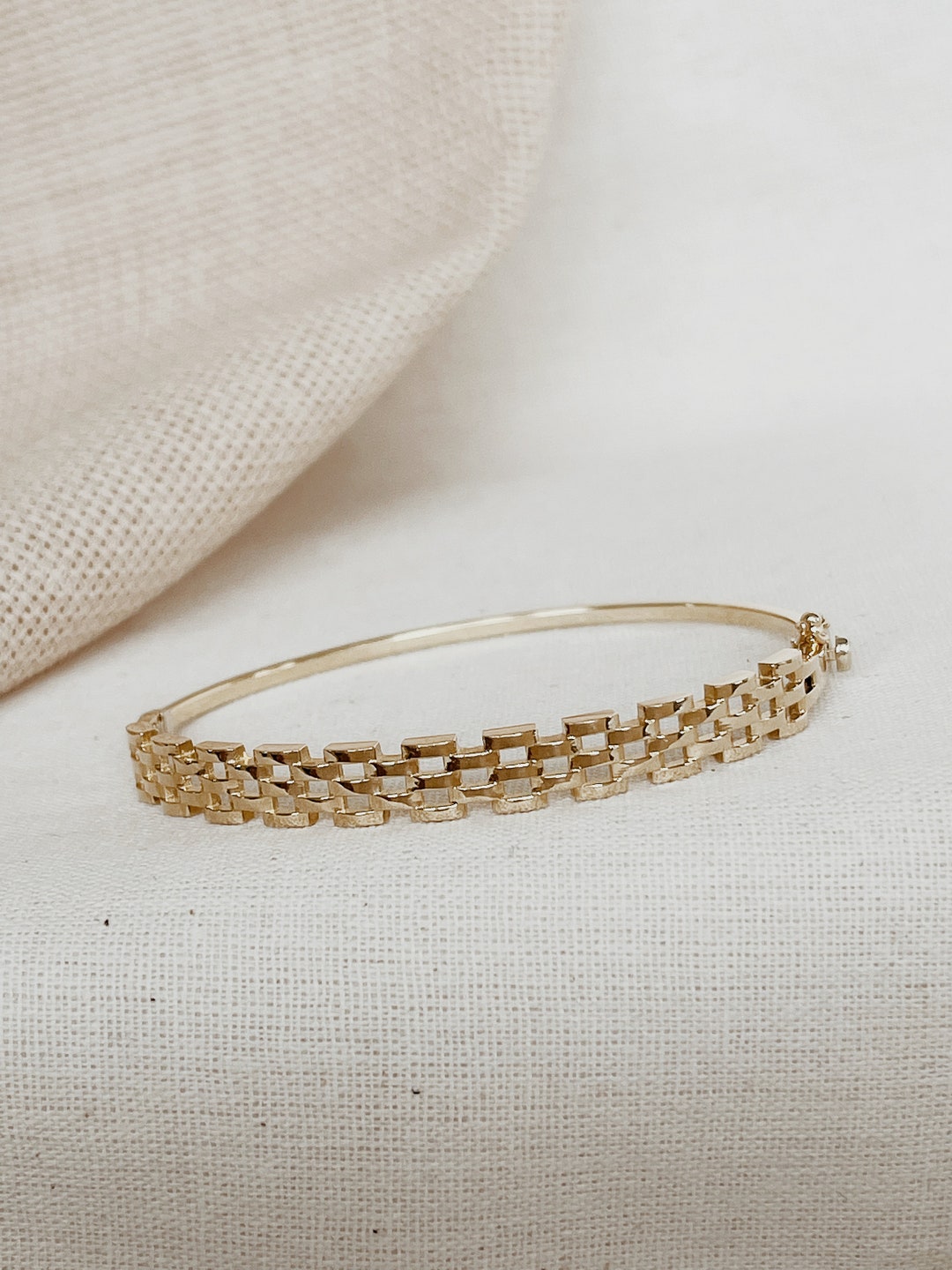 14K Solid Gold Chain Shape Bangle, 14k Gold Watch Band Ring for Women ...