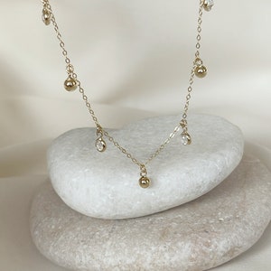 Ball 14K Solid Gold Chain Necklace, Gold Mini Balls Dainty Necklace ...