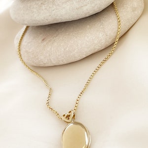 14k Solid Gold Yellow Oval Locket Necklace, 14K Real Gold Locket ...