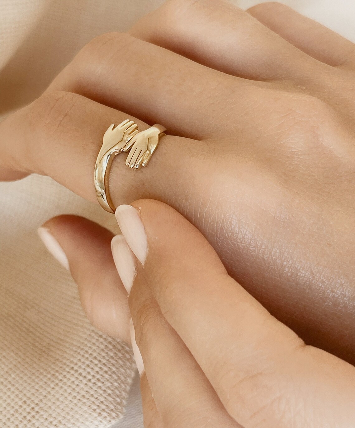 14k Gold Hands Rings, Love Hugging Hand Stackable Ring, Love Hug Ring ...