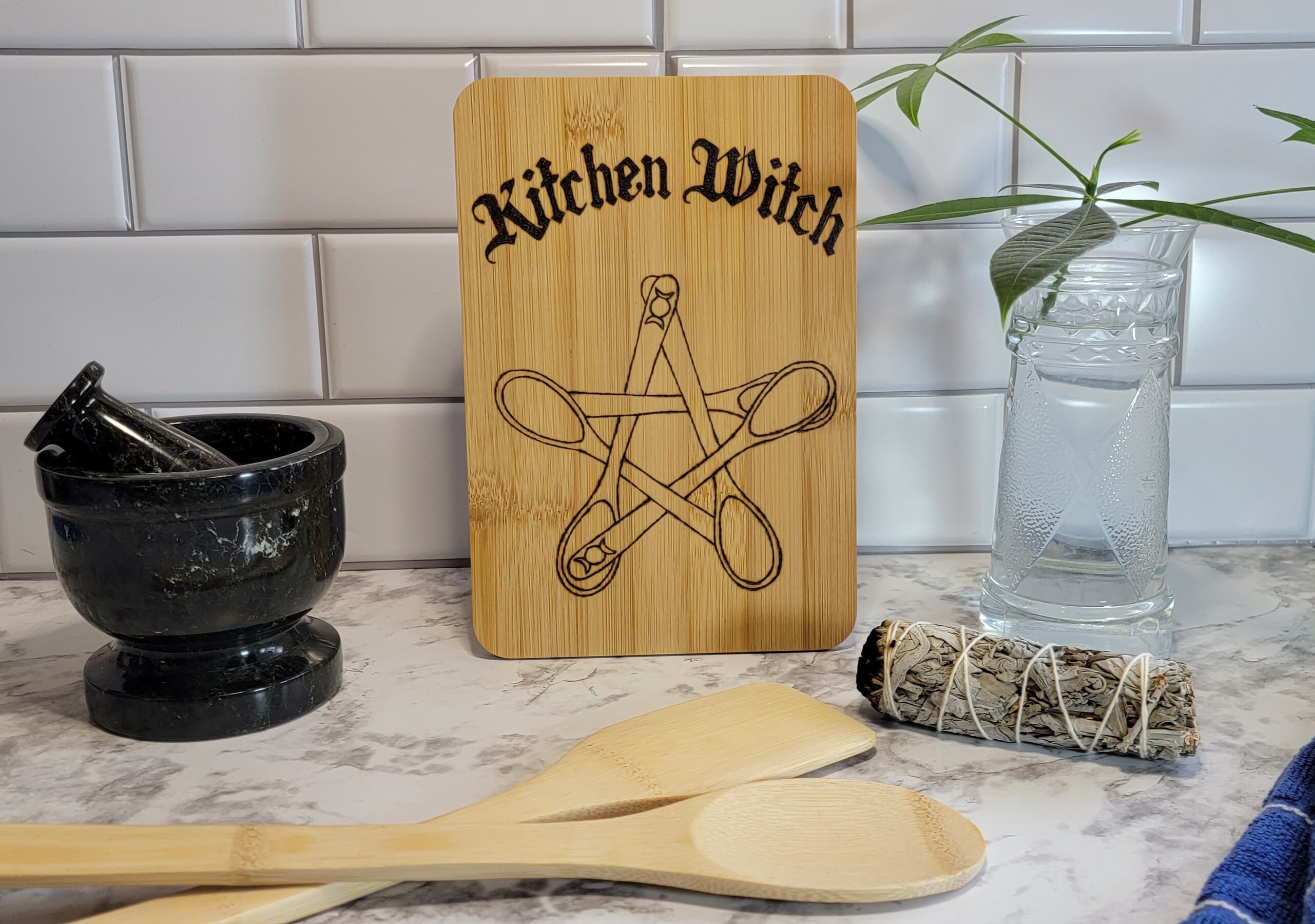 Hand Burned Kitchen Witch Bamboo Cutting Board - Etsy