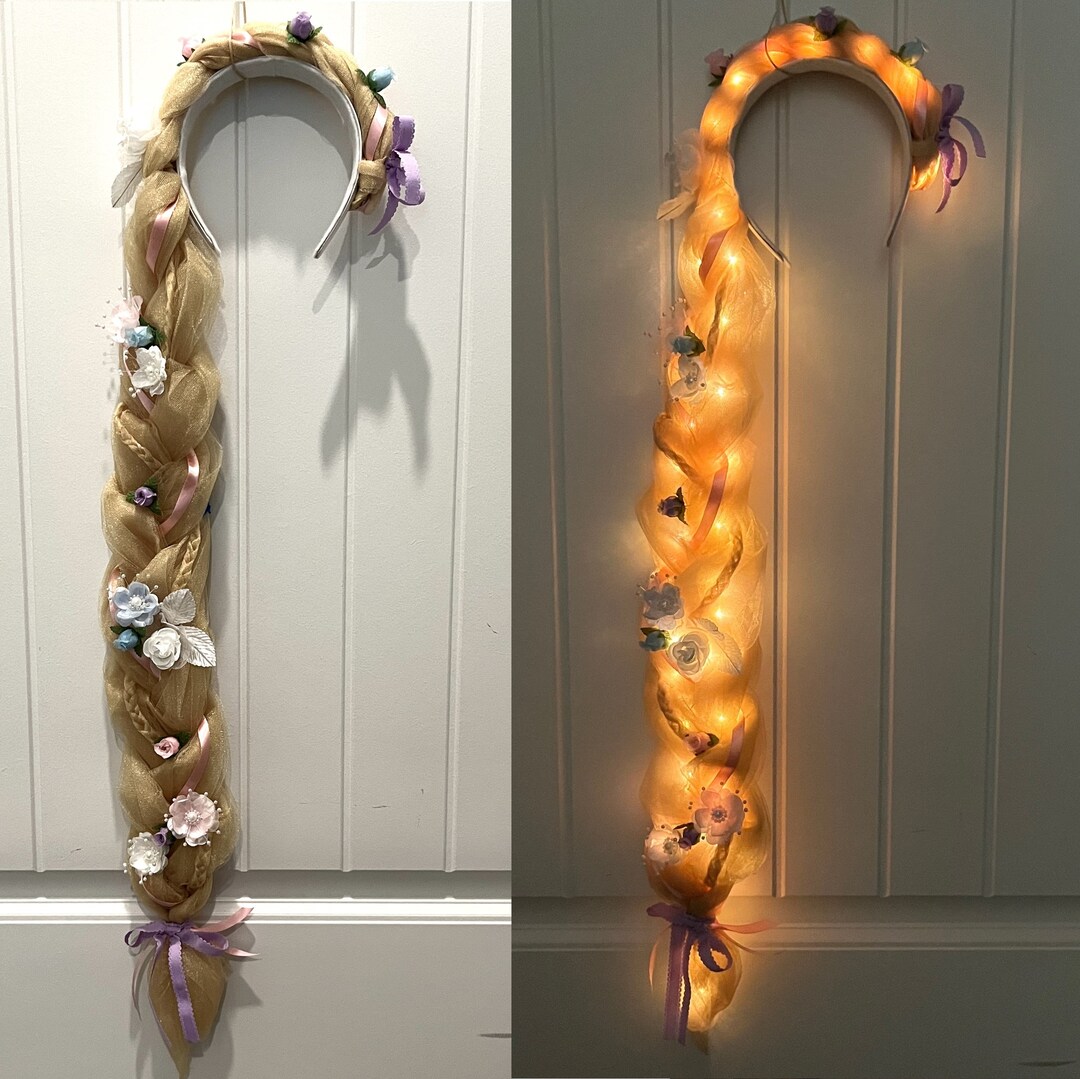 LIGHTED UN TANGLED Rapunzel Headband Wig Hair Braid Mickey Mouse Ears ...