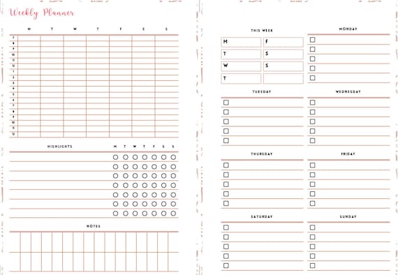Weekly Planner Printable Landscape Minimalist Weekly | Etsy