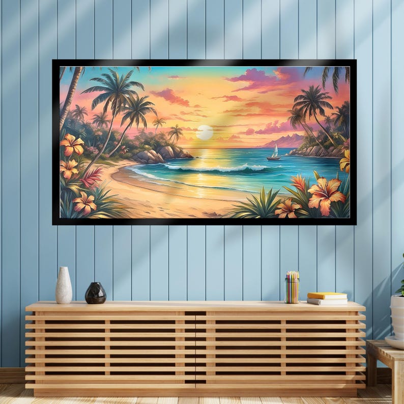 Tropical Sunset TV Frame Art Beach Smart TV Artwork Digital Download ...