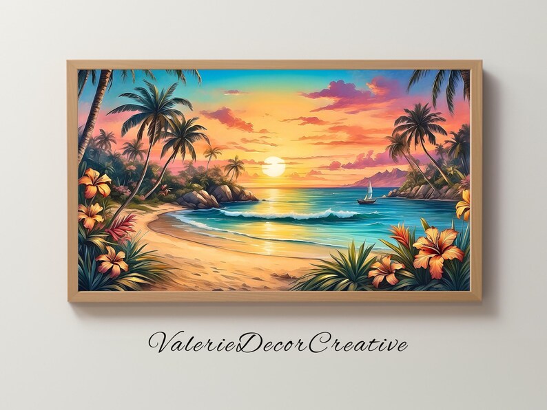 Tropical Sunset TV Frame Art Beach Smart TV Artwork Digital Download ...