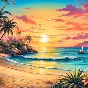 Tropical Sunset TV Frame Art Beach Smart TV Artwork Digital Download ...
