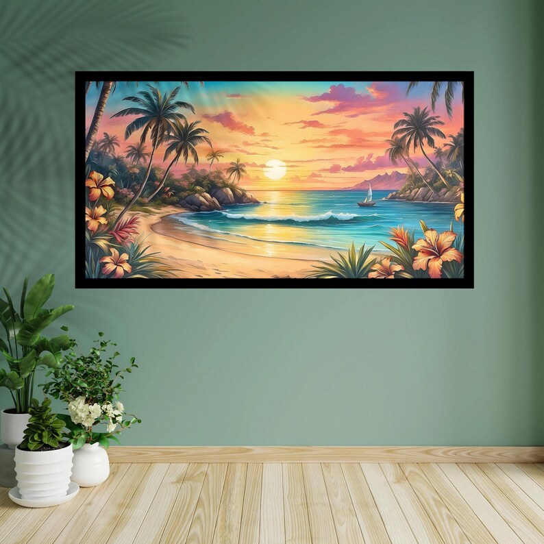 Tropical Sunset TV Frame Art Beach Smart TV Artwork Digital Download ...