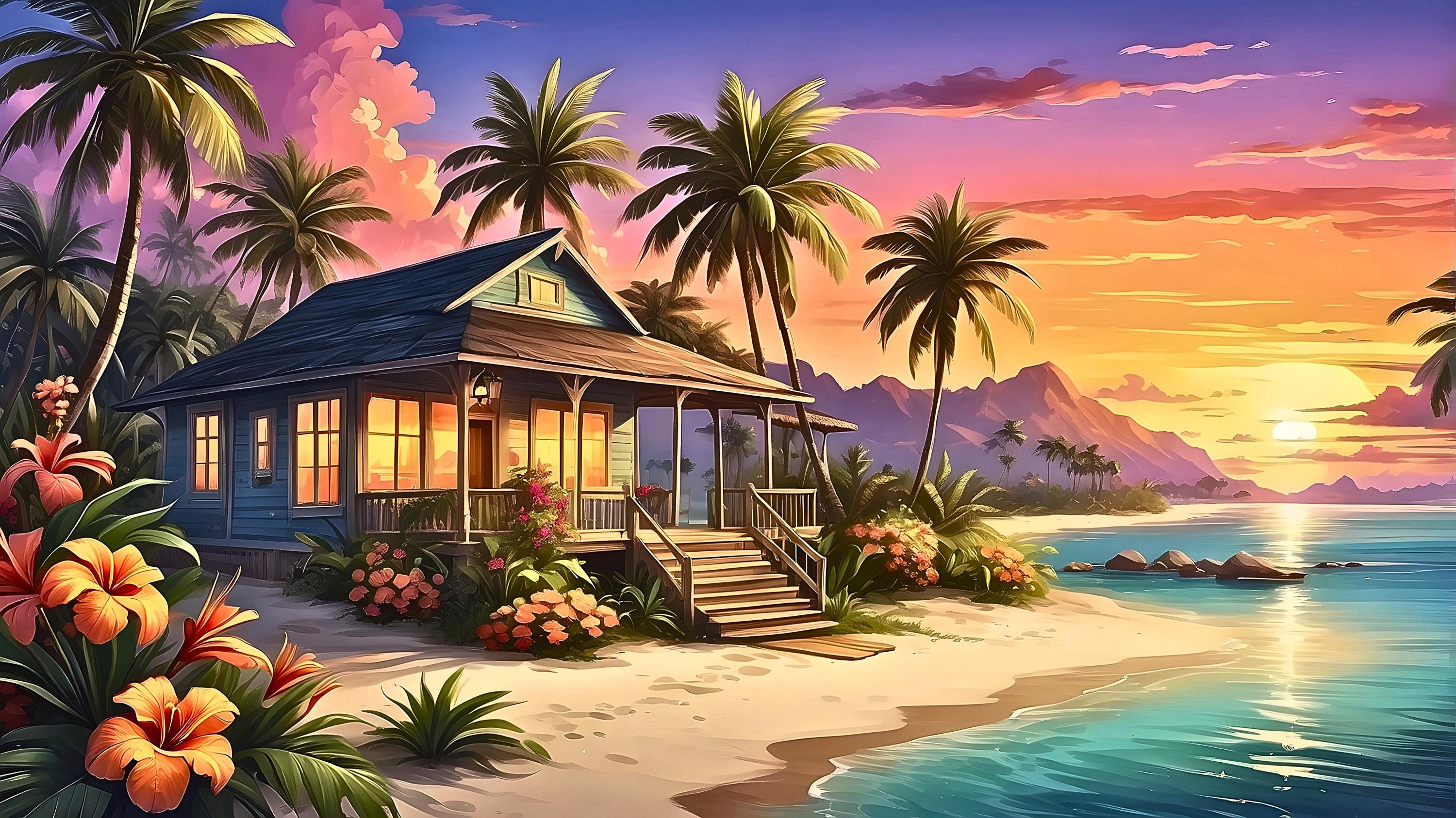 Tropical Beach Sunset TV Frame Art Nautical Smart TV Artwork Digital ...