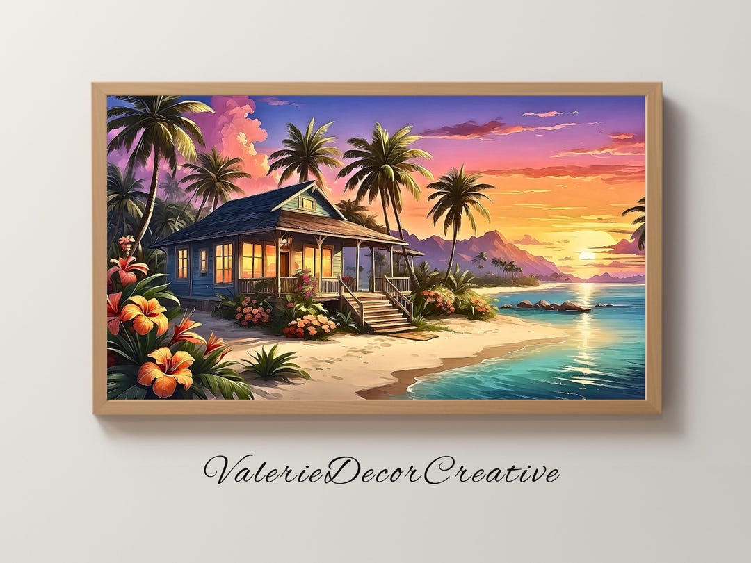Tropical Beach Sunset TV Frame Art Nautical Smart TV Artwork Digital ...