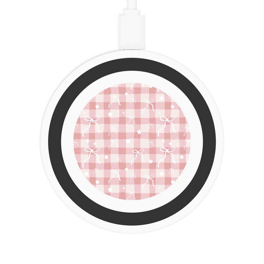 Pink Gingham Wireless Charging Pad - Magsafe, Iphone, Android, Girly ...