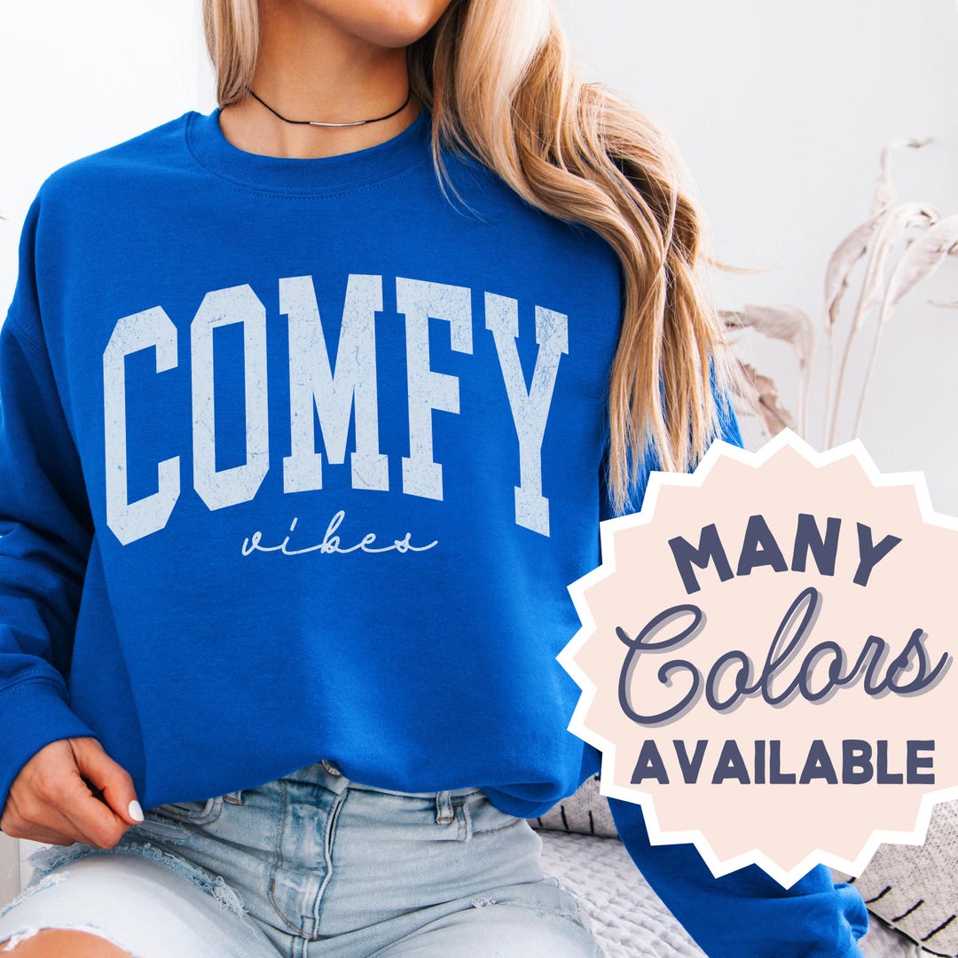 Comfy Vibes Sweatshirt, Cozy Winter Crewneck, Women's Loungewear ...