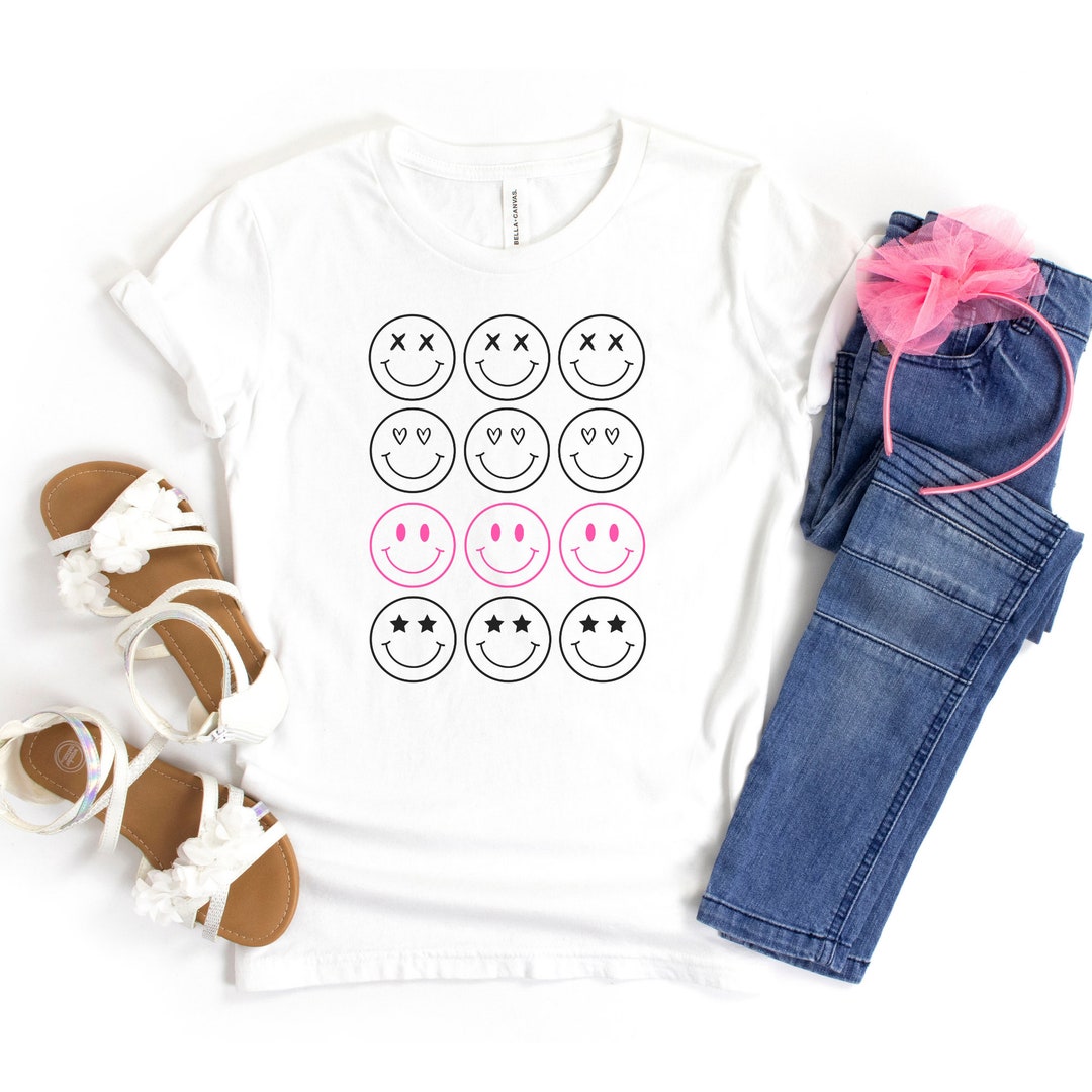 Smiley Face Tee - Girls Smiley Face T-shirt - Retro Kids T-shirt - Kids ...