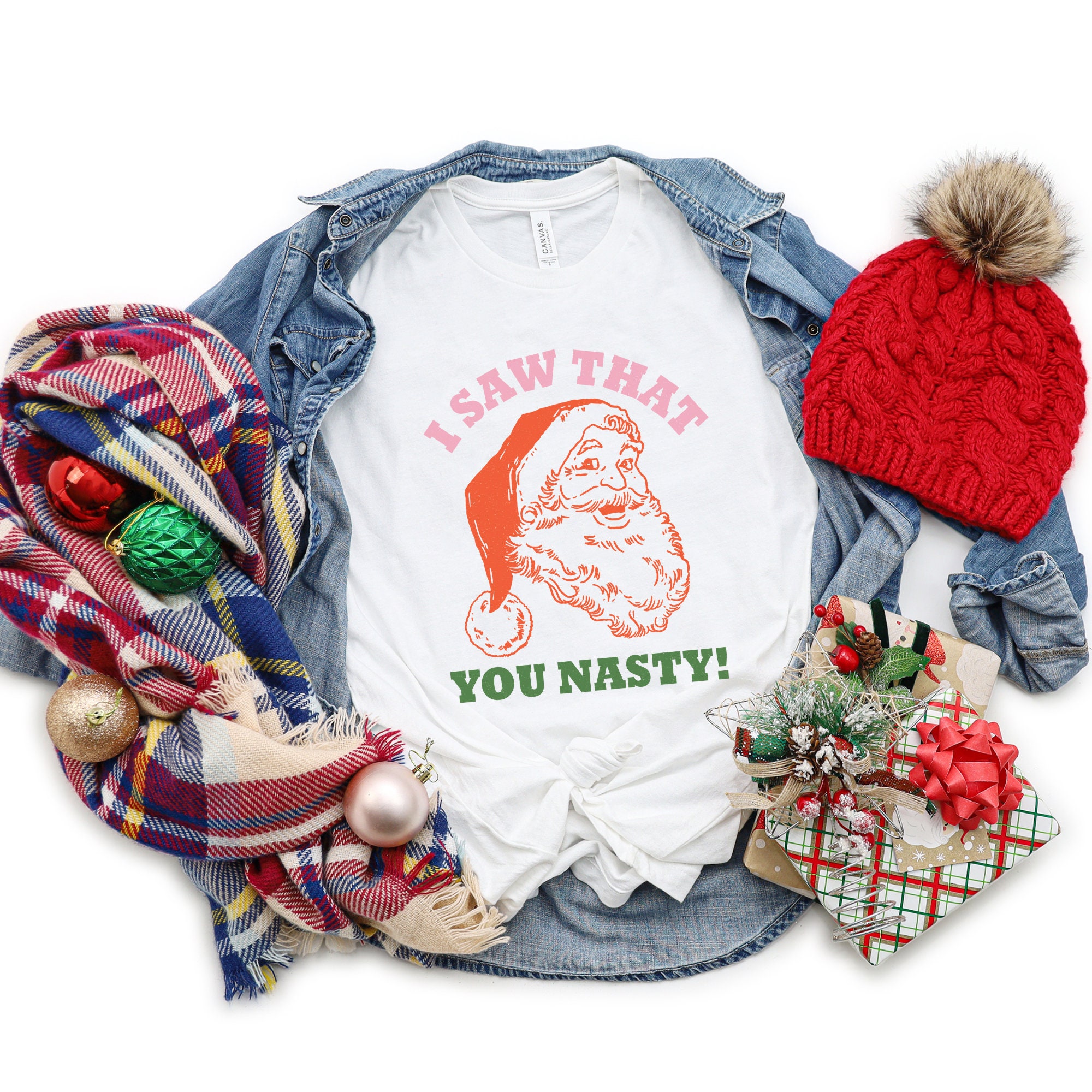 Funny Christmas Shirt Santa T-shirt Funny Santa Shirt I Saw - Etsy