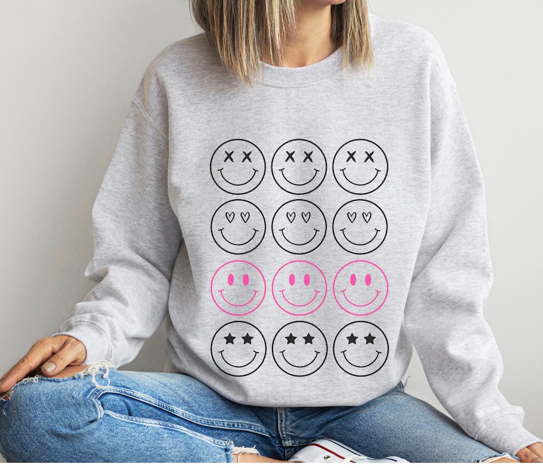 Smile Face Sweatshirt - Smile Faces Sweatshirt - Retro Sweatshirt ...