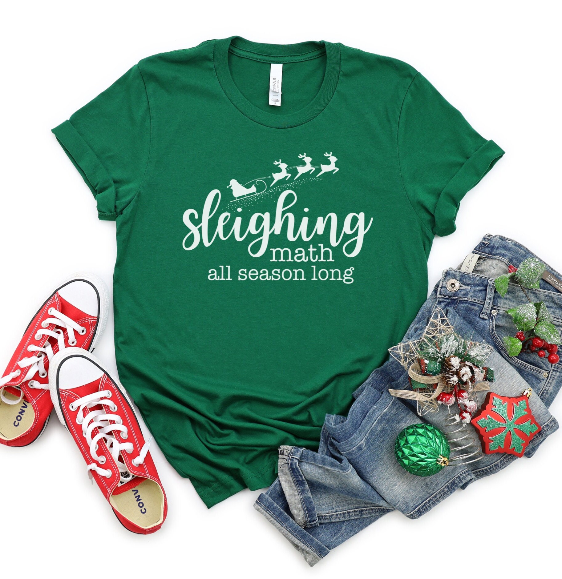 Sleighing Math T-shirt, Funny Math Teacher Christmas Shirt, Teacher ...