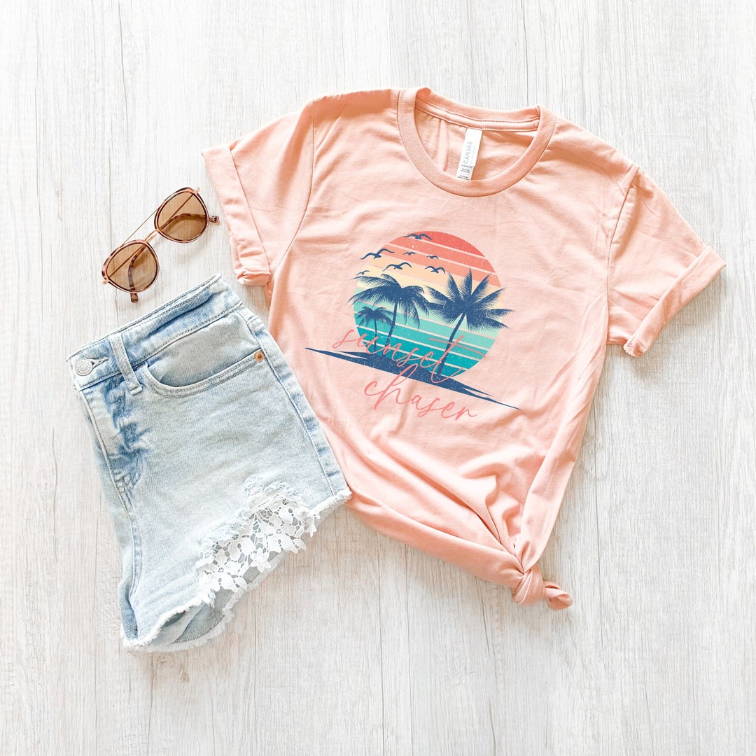 Retro Tropical Sunset Shirt, Sunset Chaser Shirt, Women's Beach Shirt ...