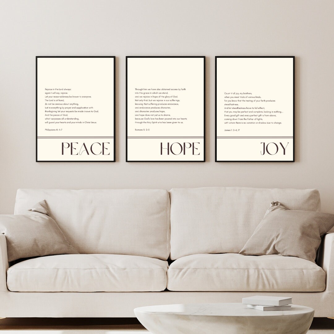 Peace Hope Joy Print Set: Minimalist Scripture Wall Art (digital ...