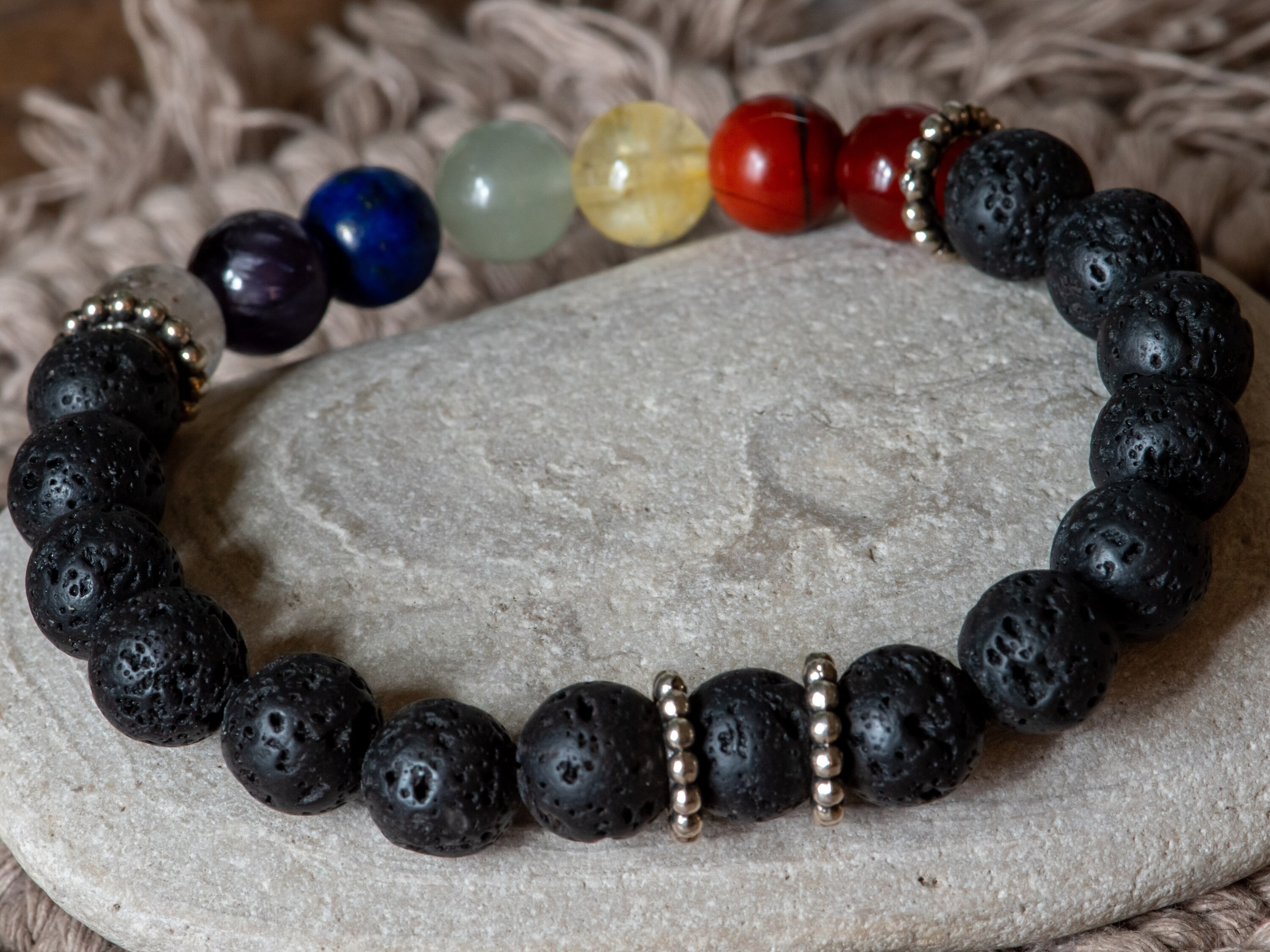Chakra Gemstones, Lava Diffuser Beads With Tibetan Silver Spacers 8mm ...