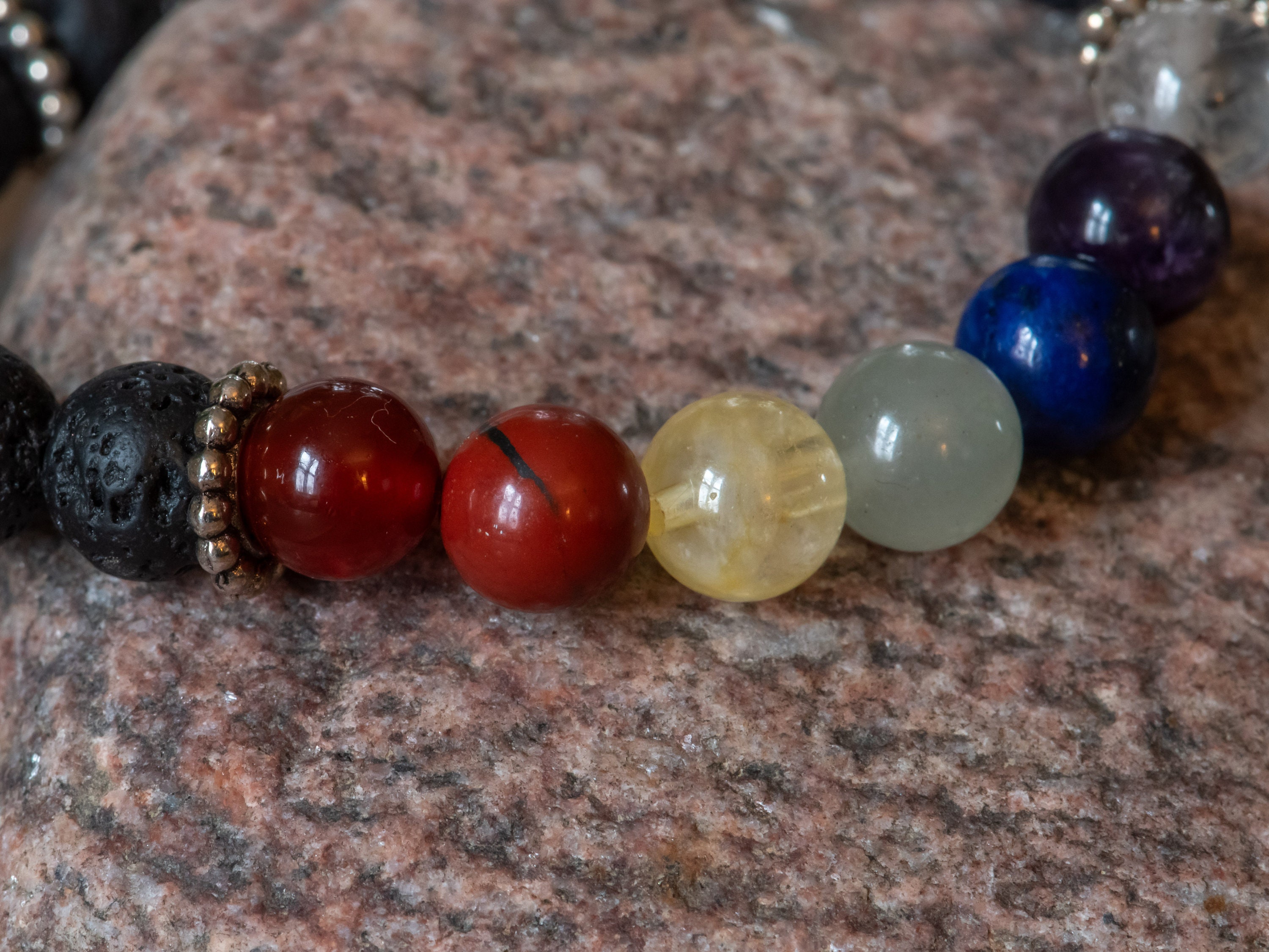 Chakra Gemstones, Lava Diffuser Beads With Tibetan Silver Spacers 8mm ...