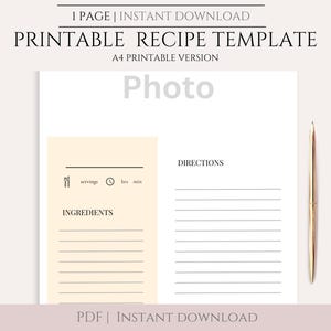 Printable A4 Recipe Template: Easy and Simple Design for Organizing ...