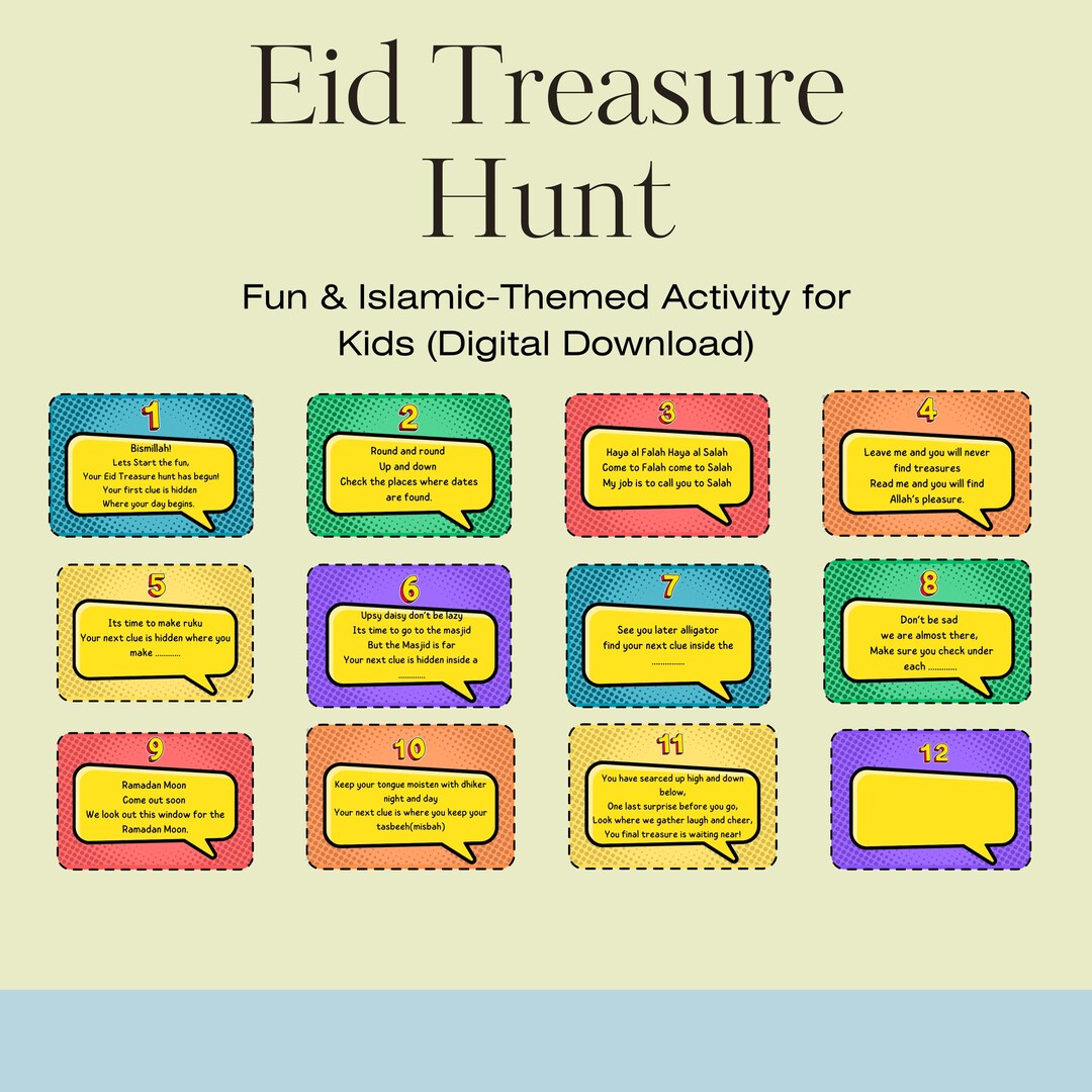 Eid Treasure Hunt Clues, Islamic Activity for Kids (digital Download ...