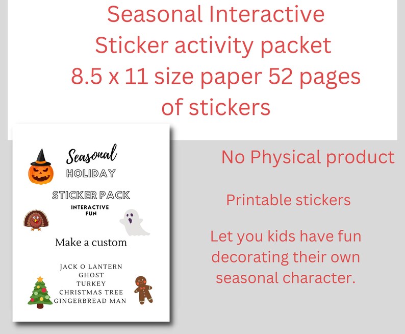 Kids Seasonal Character Sticker Worksheet: Kids' Activity Packet ...