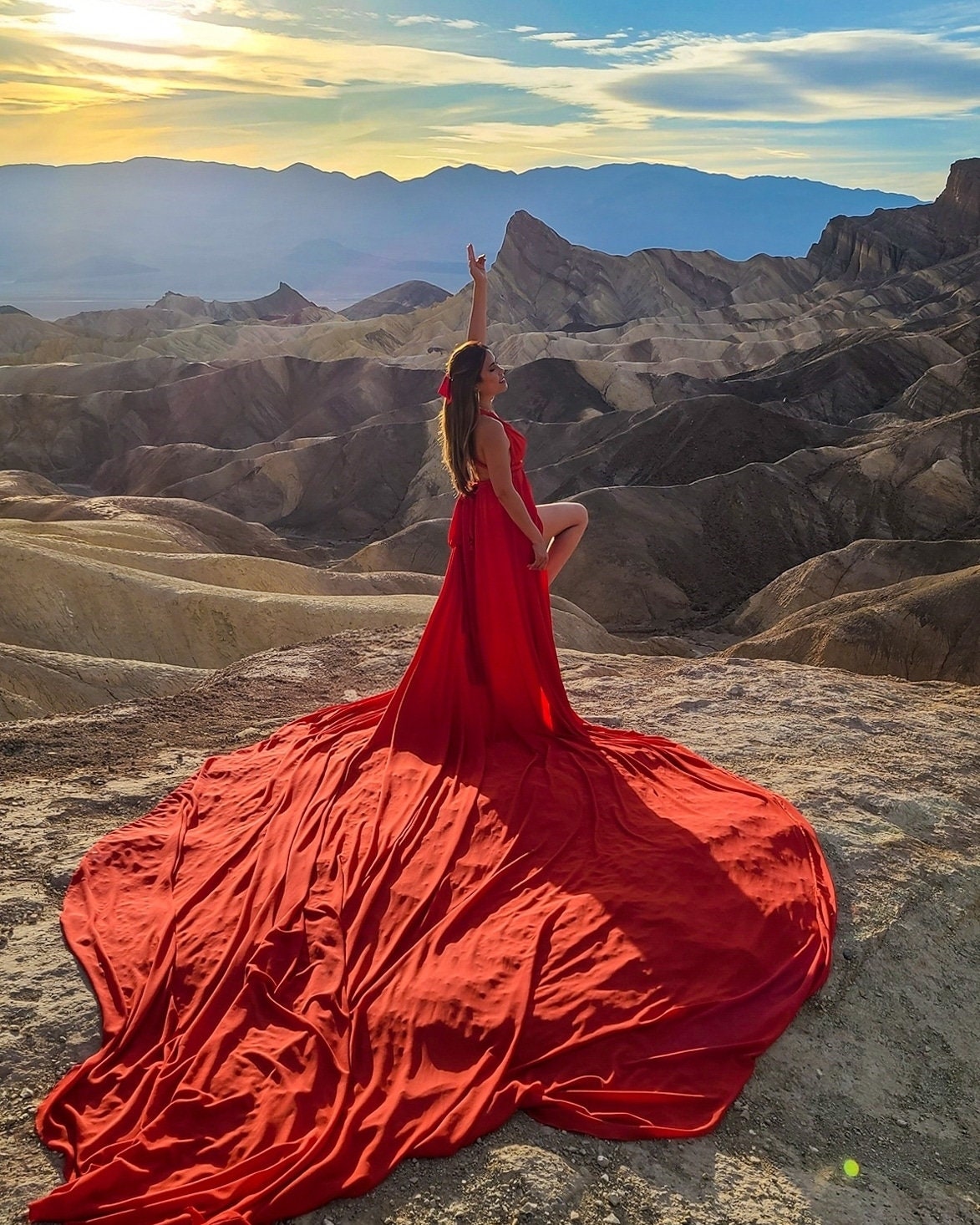 Rose Red Flying Dress | Extra Long Dress - Etsy