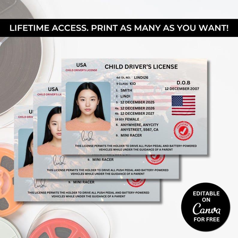 Driver License for Kids, Drivers License Certificate for Children - Etsy