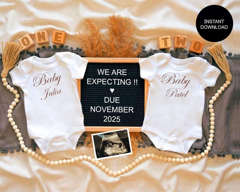 Twins Pregnancy Announcement Digital | Twins Baby Announcement Digital ...
