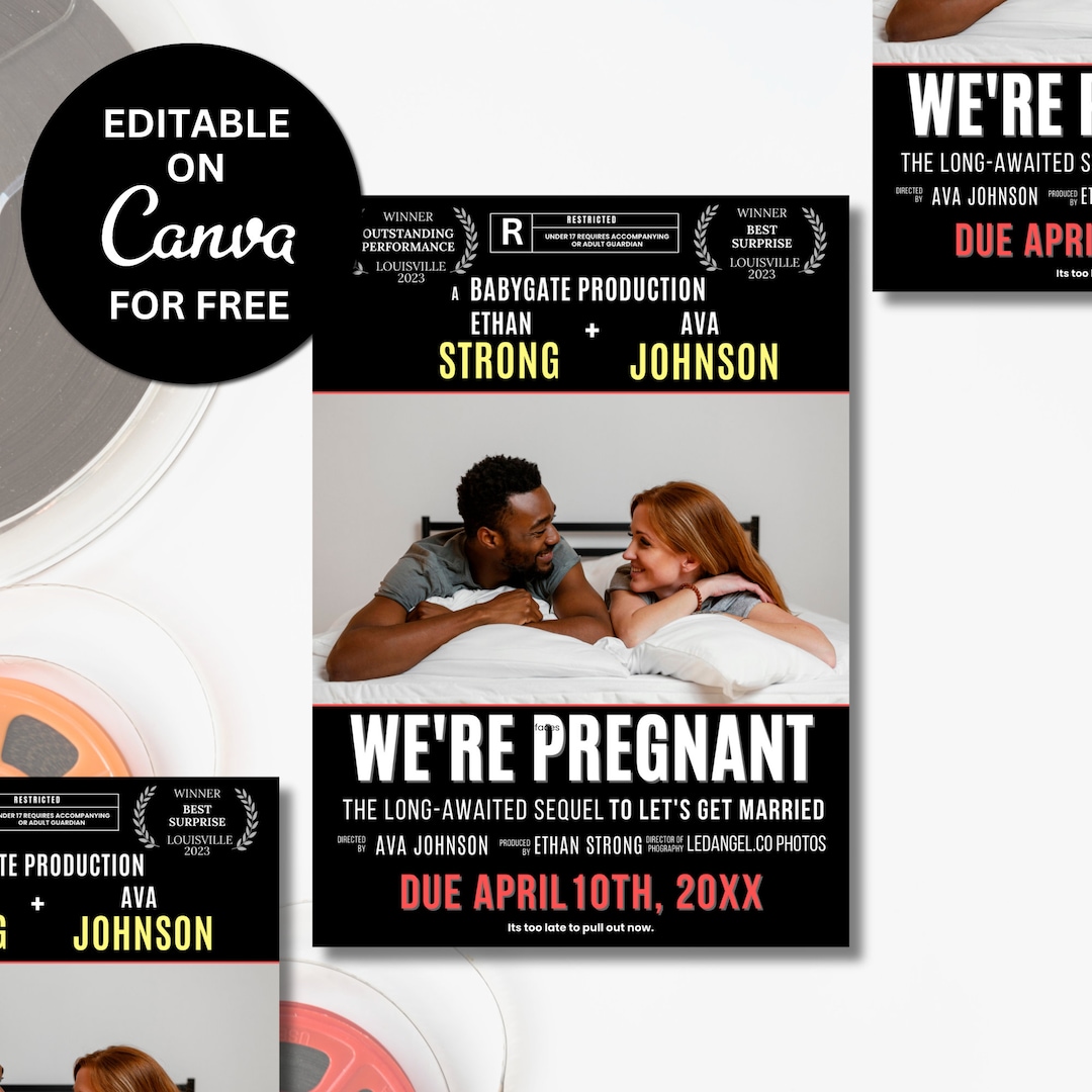 Pregnant Announcement Poster, New Baby Announcement, Canva Free ...