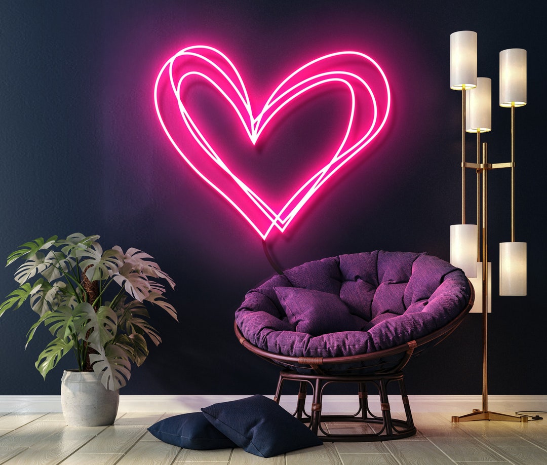 Custom LED Neon Hearts Doodle, Custom LED Neon Sign, Minimalist Decor ...